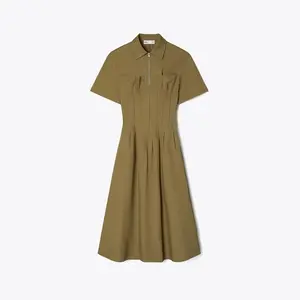 Tory Burch Poplin Pleat-waist Dress - Olive