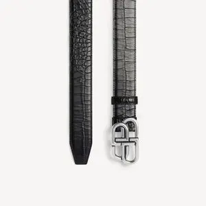 Balenciaga Bb Embossed Crocodile Belt - Black