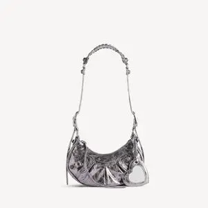 Balenciaga Le Cagole Shoulder Bag Xs In Metallized Arena Lambskin - Silver