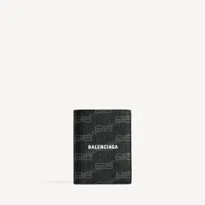 Balenciaga Signature Vertical Bifold Wallet Bb Monogram Coated Canvas - Black