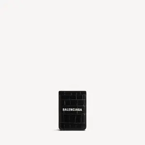 Balenciaga Cash Magnet Card Holder Crocodile Embossed - Black