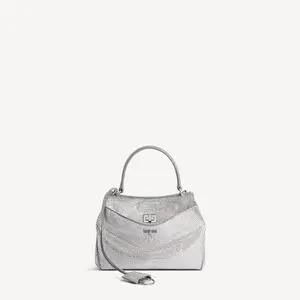 Balenciaga Rodeo Handbag Mini With Rhinestones - Grey