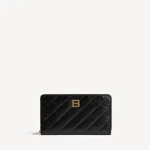 Balenciaga Crush Continental Wallet Quilted - Black