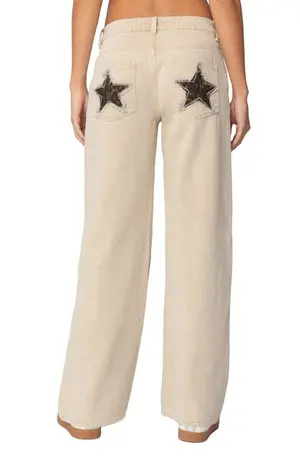EDIKTED Leopard Star Wide Leg Jeans