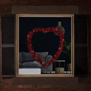 NORTHLIGHT Led Lighted Tinsel Heart Valentine's Day Window Silhouette25.25"