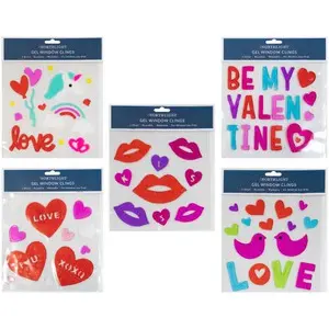 NORTHLIGHT Set Of 5 Double Sided Valentine's Day Gel Window Clings - Red