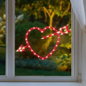 NORTHLIGHT Lighted Heart And Arrow Valentine's Day Window Silhouette17"