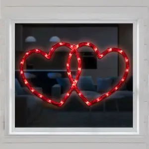 NORTHLIGHT Lighted Double Heart Valentine's Day Window Silhouette17"
