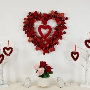 NORTHLIGHT Heart Shaped Glitte Valentine's Day Wreath22"
