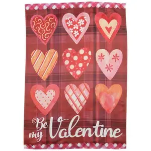 NORTHLIGHT Be My Valentine Plaid And Heart Outdoor House Flag 28" X 40 - Red