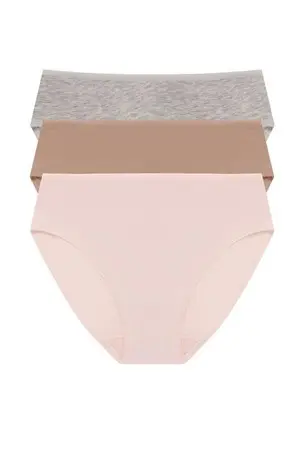 Natori Bliss Bare Cotton Hipster 3-pack - Lt Grey Heathr/buff/peach Whip
