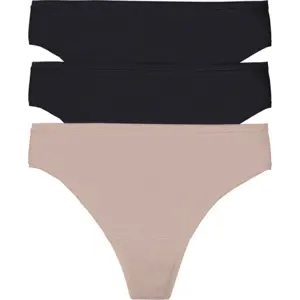 Natori Bliss Bare Cotton Thong 3-pack - Black/black/cafe