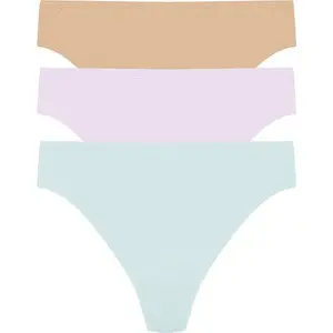 Natori Bliss Bare Cotton Thong 3-pack Cloud Green/pale Purple/cafe