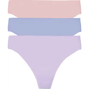 Natori Bliss Bare Cotton Thong 3-pack Lilac Drm/glacier Blue/potpour