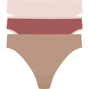 Natori Bliss Bare Cotton Thong 3-pack Peach Whip/nostalgia Rose/buff