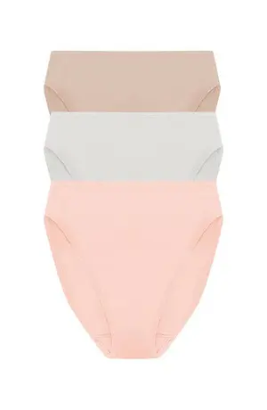 Natori Bliss Bare Cotton High Cut Brief 3-pack - Lt Mocha/linen/seashell