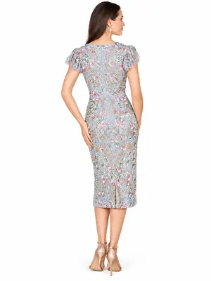 LARA NEW YORK Floral Beaded Midi Dress - Grey/multi