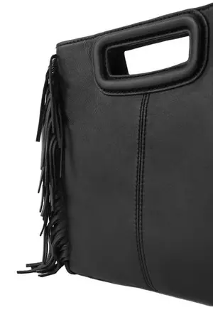 Maje Smooth Leather M Bag With Fringing - Black
