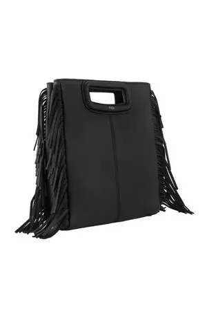 Maje Smooth Leather M Bag With Fringing - Black