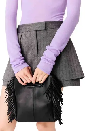 Maje Smooth Leather M Bag With Fringing - Black
