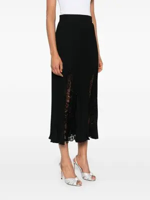 NISSA Lace-insert Pleated Midi Skirt