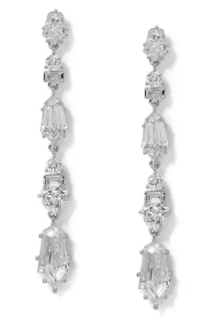 Nadri Luxor Kite Cubic Zirconia Linear Drop Earrings - Rhodium