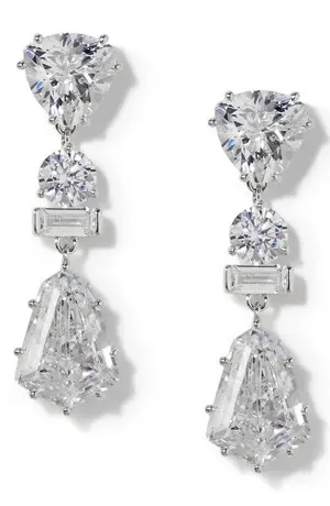 Nadri Luxor Kite Cubic Zirconia Drop Earrings - Rhodium