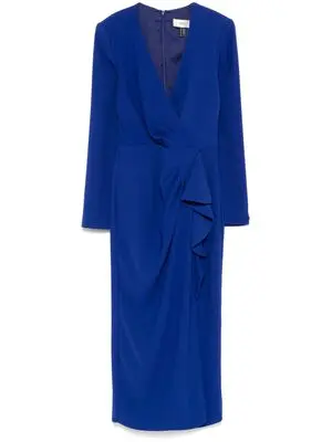 NISSA V-neck Crepe Midi Dress - Blue
