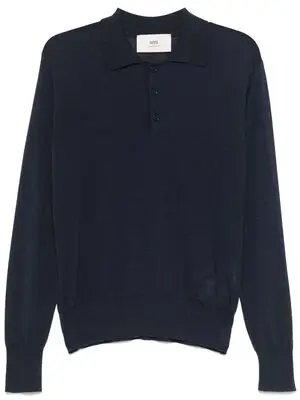 Ami Fine-knit Polo Shirt - Blue