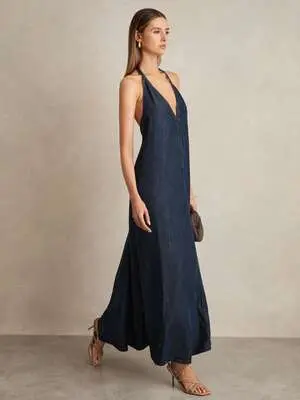 REISS Rachel Halterneck Maxi Dress - Indigo