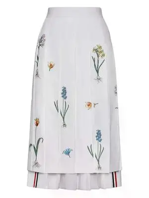 Thom Browne Floral-embroidery Midi Skirt - White