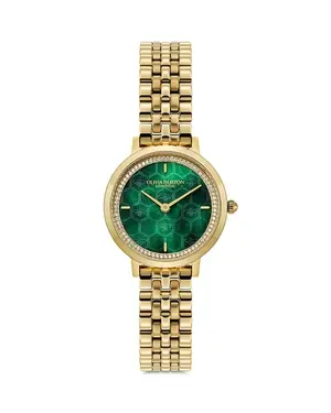 OLIVIA BURTON Honey Comb Ultra Slim Watch, 28mm - Green/gold
