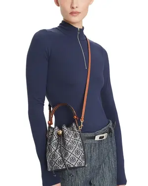 Tory Burch T Monogram Mini Bucket Bag - Navy