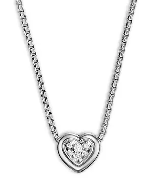 David Yurman Puffy Heart Pendant Necklace In Sterling With Diamonds, 7.8mm - Silver