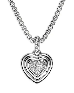 David Yurman Sterling Puffy Heart Amulet With Diamonds, 17mm - Silver
