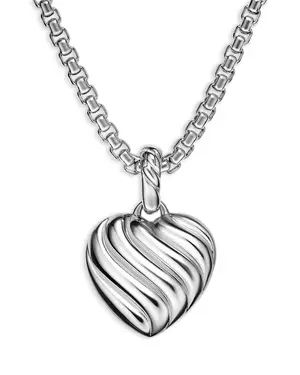 David Yurman Sterling Puffy Heart Amulet With Diamonds, 17mm - Silver