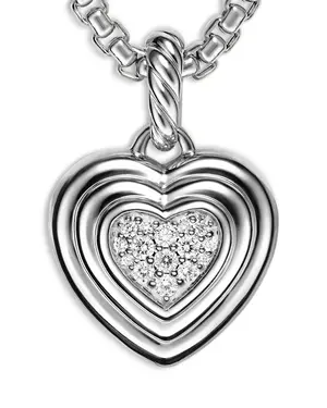 David Yurman Sterling Puffy Heart Amulet With Diamonds, 17mm - Silver