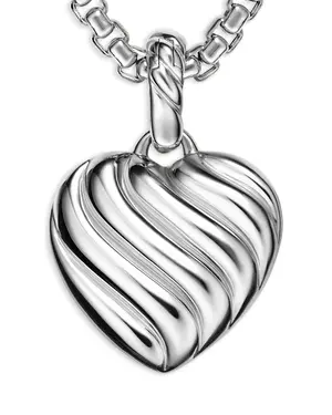 David Yurman Sterling Puffy Heart Amulet With Diamonds, 17mm - Silver