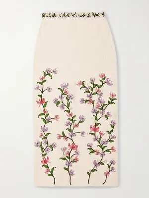 Agua Bendita Chlorella Honeysuckle Appliquéd Embroidered Bouclé Midi Skirt - Neutrals