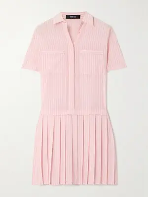 Versace Pleated Printed Silk Crepe De Chine Mini Dress - Pink