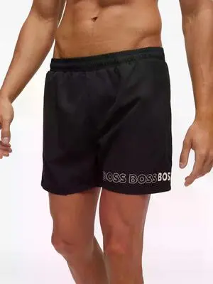 BOSS Logo Print Swim Shorts - Black