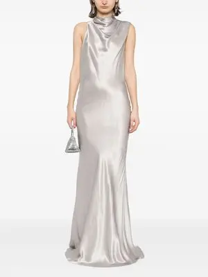 Michelle Mason Ruffle Bias Gown - Grey
