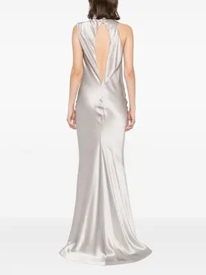 Michelle Mason Ruffle Bias Gown - Grey
