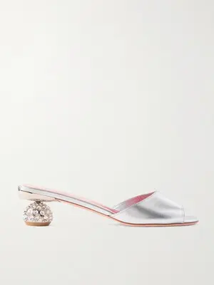 ROGER VIVIER Embellished Leather Mules - Silver