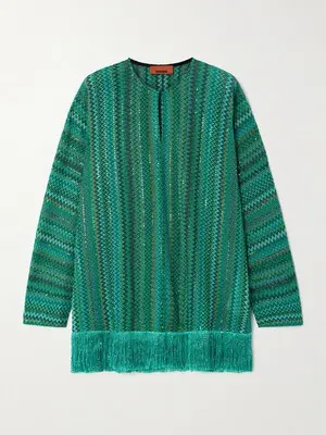 Missoni Fringed Sequin-embellished Crochet-knit Top