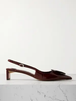 Jacquemus Duelo Embellished Croc-effect Leather Slingback Pumps - Brown