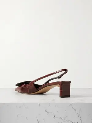Jacquemus Duelo Embellished Croc-effect Leather Slingback Pumps - Brown