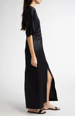 Loulou De Saison Ruby Fitted Linen & Silk Satin Dress - Black