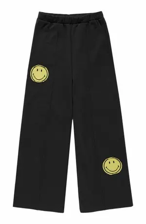 SAMII RYAN Smiley Face Wide Leg Sweatpants - Black