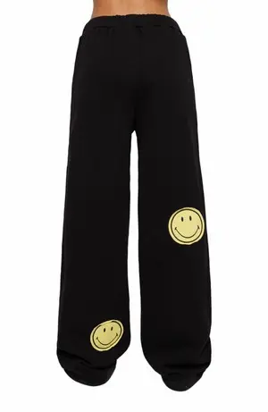 SAMII RYAN Smiley Face Wide Leg Sweatpants - Black